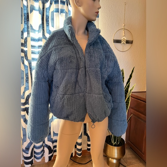 wild fable | Jackets & Coats | Wild Fable Puffy Blue Faux Fur Coat ...